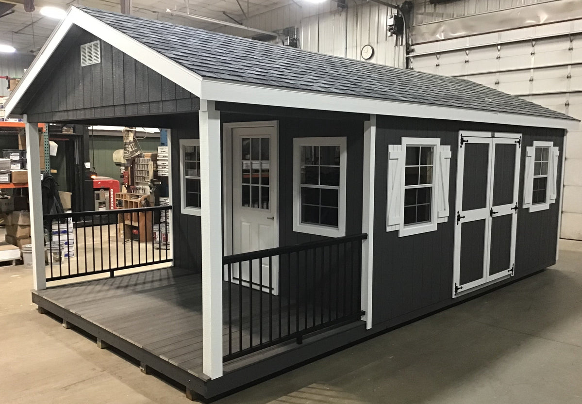 12X24 With Wood Panel Siding ** Roofline - 5/12 Ranch Gable W/Porch ...